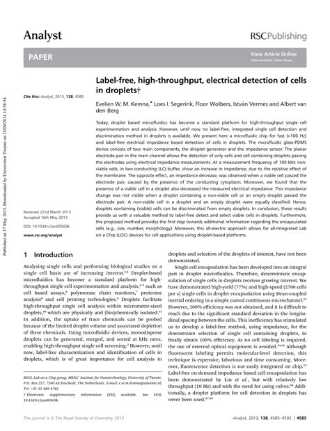 Pdf Label Free High Throughput Electrical Detection Of Cells In