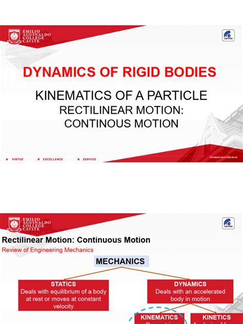 Kinematics Of A Particle Rectilinear Motion Continous Motion Pdf
