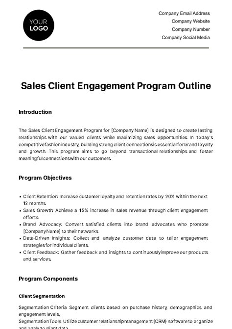 Free Sales Client Engagement Program Outline Template To Edit Online