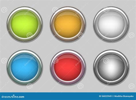 6 Color Round Shapes Buttons With Metal Ring Stock Illustration