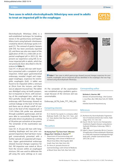 Pdf Two Cases In Which Electrohydraulic Lithotripsy Was Used In