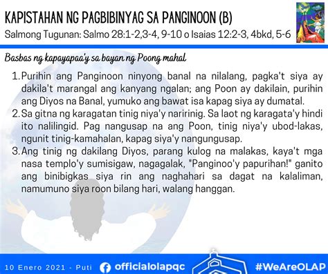 10 Enero 2021 Kapistahan Ng Pagbibinyag Sa Panginoon B Puti Unang