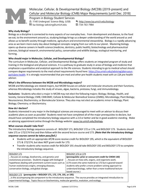Fillable Online Lsa Umich MajorsU M LSA Molecular Cellular And