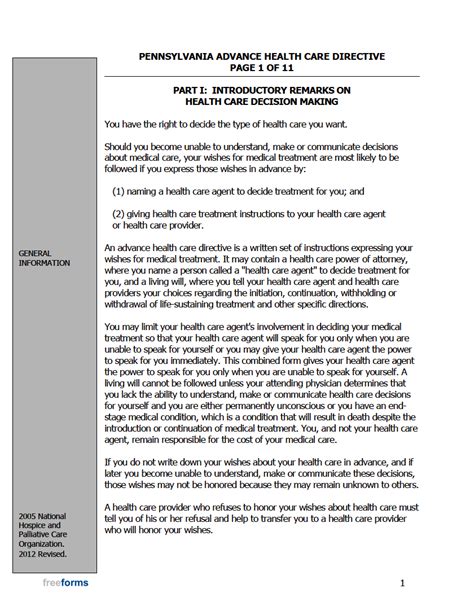 Free Pennsylvania Advance Directive Form Medical Poa And Living Will Pdf