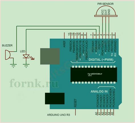 Схема системы безопасности на базе Arduino с использованием датчика