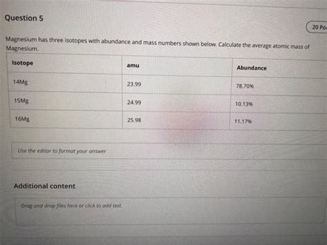 Solved Magnesium Has Three Isotopes With Abundance And Mass Chegg