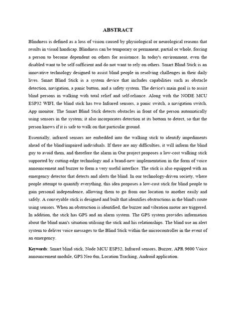 Keywords Smart Blind Stick Node Mcu Esp32 Infrared Sensors Buzzer