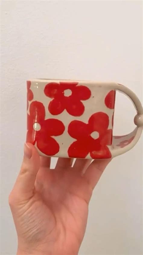 Handmade Ceramic Mug Coffee Cup With Flowers🌺 ️ Handmade Ceramics