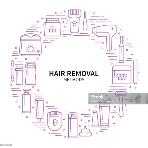 선 스타일에 머리 제거 방법 기호 원 프레임 면도 Sugaring 개념 테마를 Tweezing 왁 싱 제 모 탈모 레이저 독특한 머리 제거 방법 프린트 라운드 요소