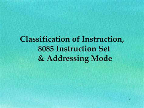Solution Classification Of Instruction 8085 Instruction Set Addressing