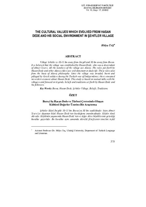 Pdf Cultural Values Of Hasan Dede In Şehitler