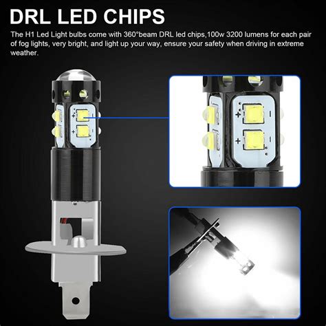 Pcs H Led Headlight W Super Bright Fog Driven Drl Bulb Kit K White Walmart