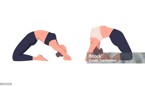 스튜디오에서 요가를 하는 젊은 여성들 육체와 영적 연습 개념 만화 벡터 일러스트 레이 션 건강한 생활방식에 대한 스톡 벡터 아트 및 기타 이미지 건강한 생활방식 균형