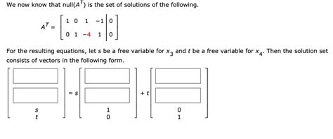 Solved We Now Know That Null A Is The Set Of Solutions Of Chegg Com