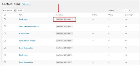 Shortcodes Weforms Pro