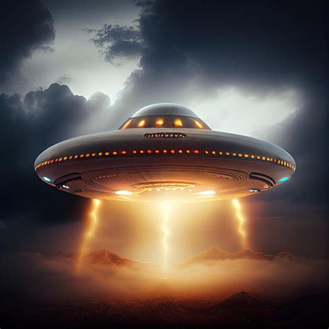 Premium Photo Ufo With Beam Alien Spaceship In Night Sky Futuristic