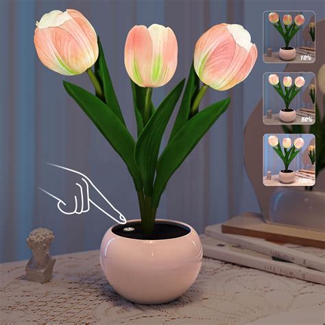 Hplvetoys Tulip Night Light LED Decoration Lamp Glass Artificial Flower Bedroom Table Lamp Pink