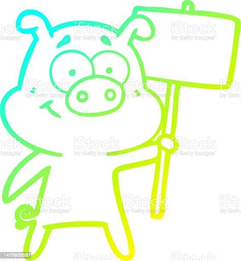 Dessin Au Trait Dégradé Froid Dun Cochon De Dessin Animé Heureux