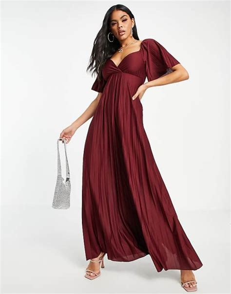 Asos Design Plissiertes Maxikleid In Rot Mit Verdrehter Rückenpartie