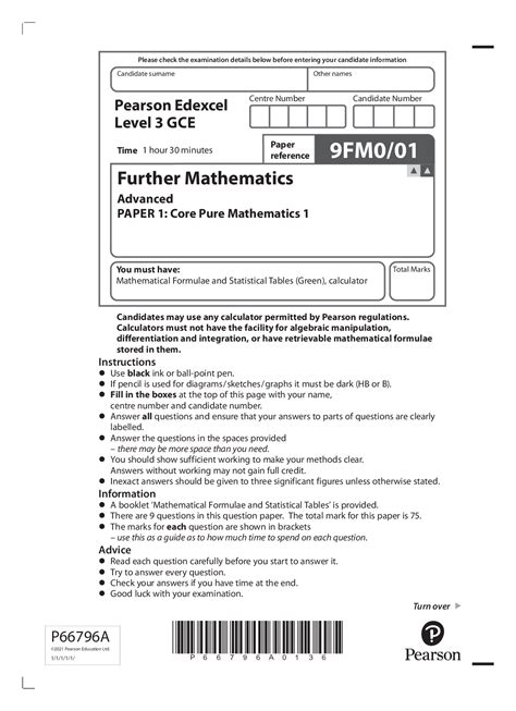 Pearson Edexcel A Level Mathematics WMA Question Paper May Pure Mathematics