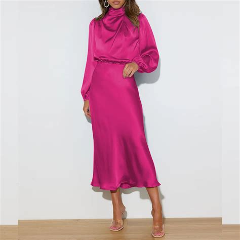 Pxiakgy Formal Dresses For Women Womens Solid Color High Neck Satin