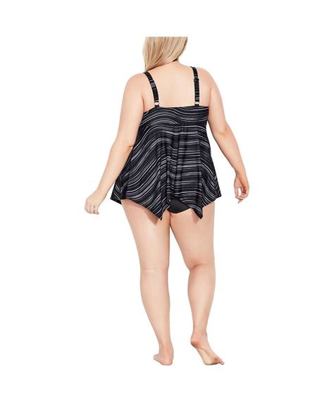 Avenue Womens Plus Size Hanky Print Tankini Top Black Ripple Macys