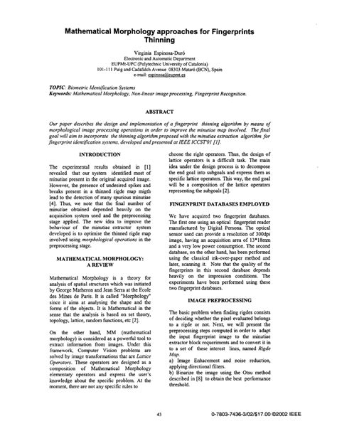 Pdf Mathematical Morphology Approaches For Fingerprint Thinning