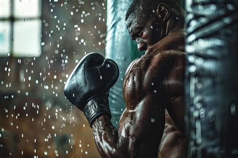 A Man Wearing Boxing Gloves Standing In The Rain Premium Ai Generated