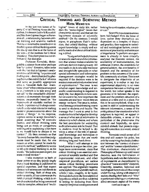 Pdf Critical Thinking And Scientific Method