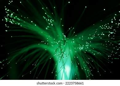 Abstract Green Technology Background Glowing Fiber Stock Photo