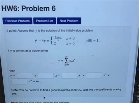 Solved Hw6 Problem 6 Previous Problem Problem List Next