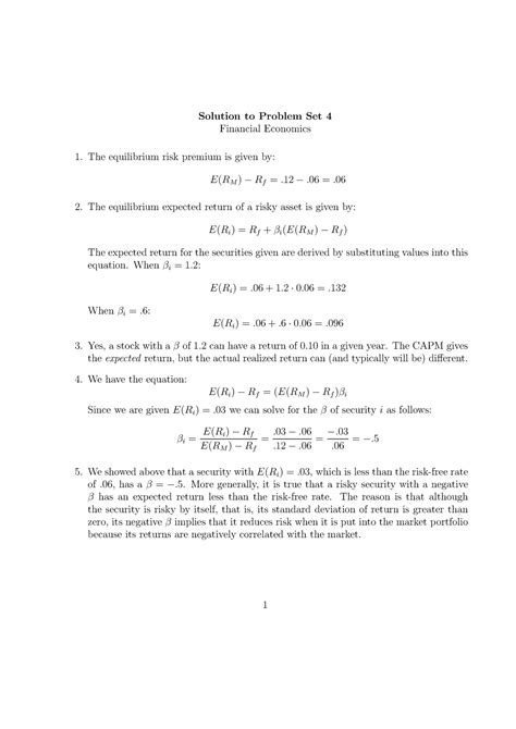 Solution Problem Set 4 Solution To Problem Set 4 Financial Economics