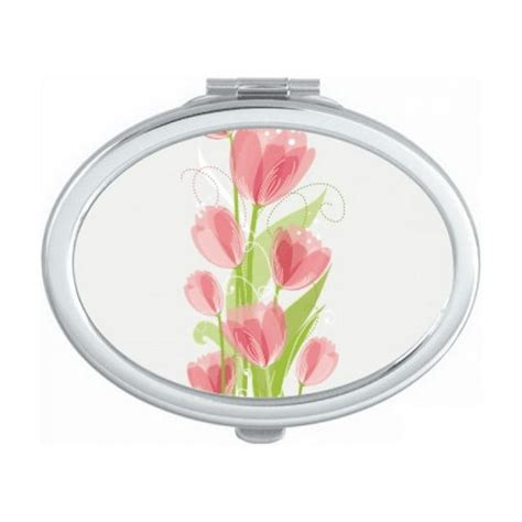 Tulip Flower Illustration Oval Mirror Portable Fold Hand Makeup Double