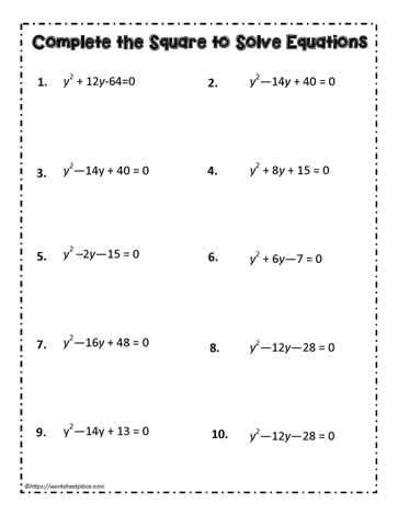 Solving Quadratic Equations D By Completing The Square Worksheets Library