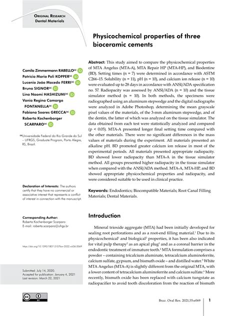 Pdf Physicochemical Properties Of Three Bioceramic Cements