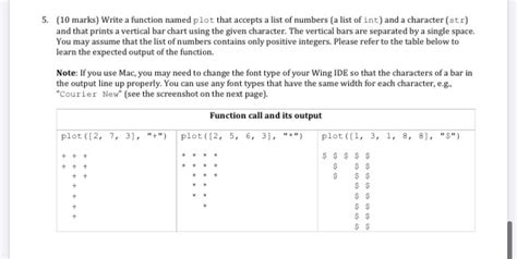 Solved 5 10 Marks Write A Function Named Plot That