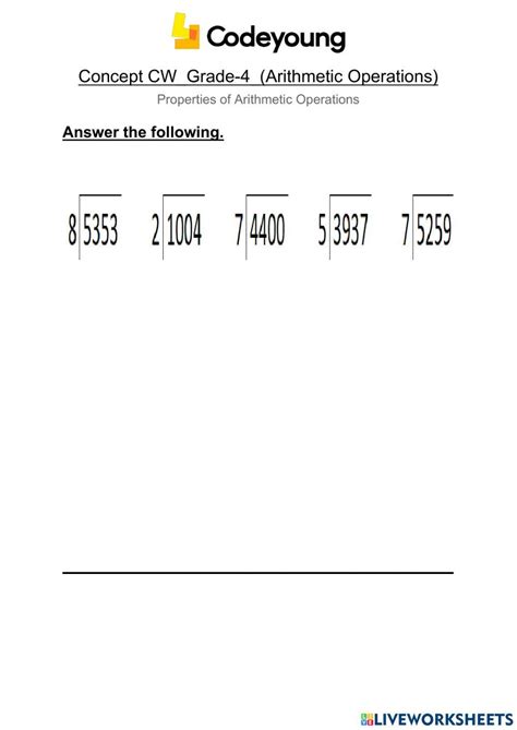 Properties Of Arithmetic Operations Concept Cw Worksheet Live Worksheets