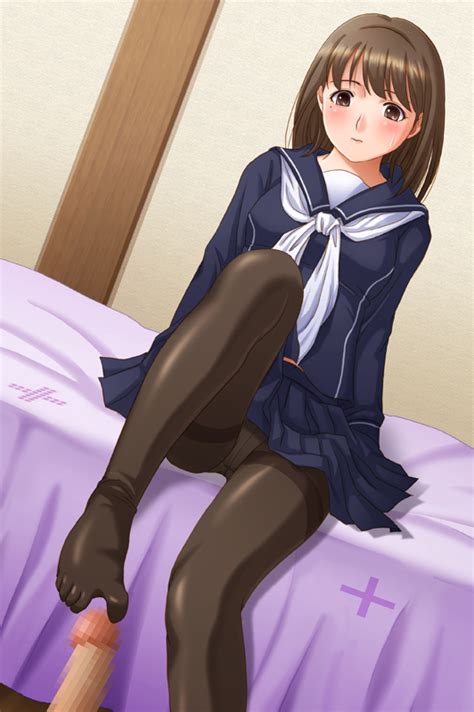 Rule 34 Bed Black Pantyhose Blush Brown Eyes Brown Hair Censored