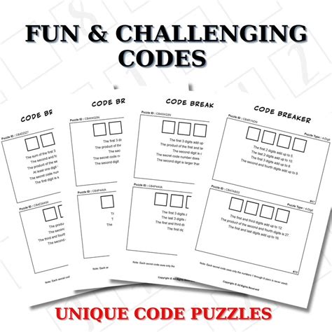 Printable Code Breaker Puzzles Brain Teaser Game Digital Download A4