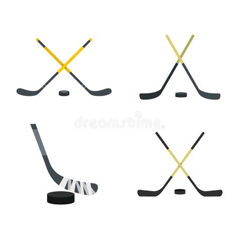 Sistema Del Icono Del Palillo De Hockey Estilo Plano Ilustración del