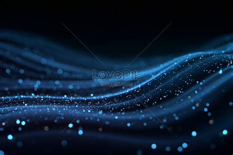 가벼운 점으로 물결 모양의 선으로 추상화 된 파란색 디지털 배경