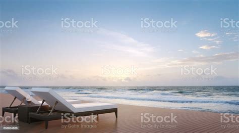 바다 쪽 테라스와 Sunbed 3d 렌더링 이미지 0명에 대한 스톡 사진 및 기타 이미지 0명 가구 개념 Istock