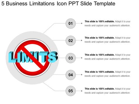 5 Business Limitations Icon Ppt Slide Template Powerpoint Slide Presentation Sample Slide