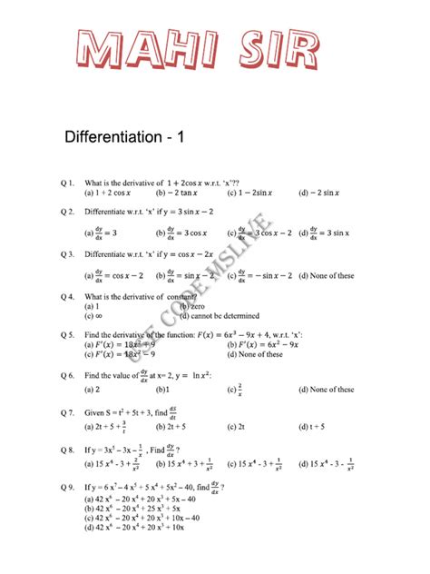 Basic Differentiation Pdf