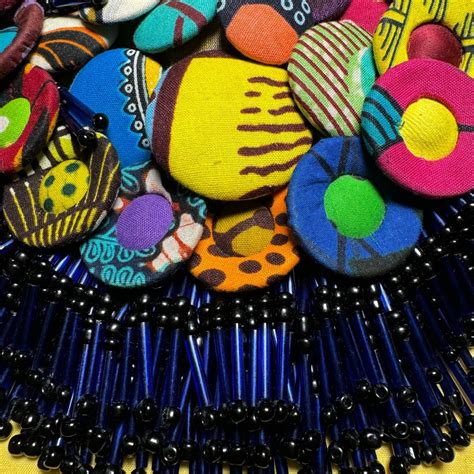 Christie Brown African Fabric Button Design Necklace Gem