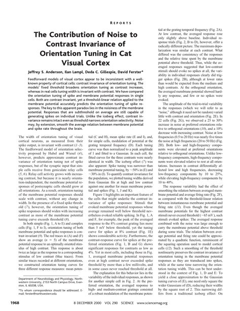 Pdf The Contribution Of Noise To Contrast Invariance Of Orientation Tuning In Cat Visual Cortex