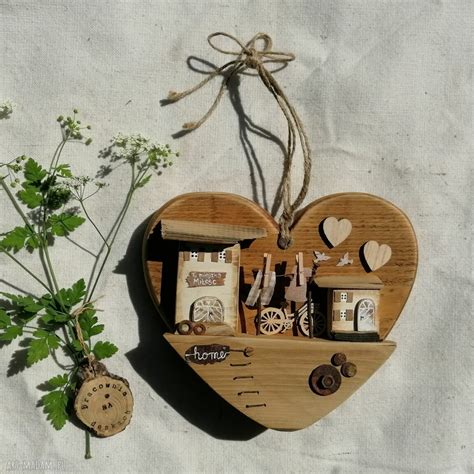handmade dekoracje ozdobne serce z domkami no Pracownia ღ art Madam pl