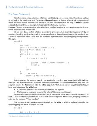 ITP Lecture 10 Switch Statement Break And Continue Statement In C