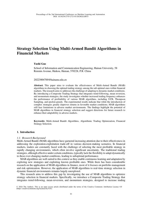 PDF Strategy Selection Using Multi Armed Bandit Algorithms In