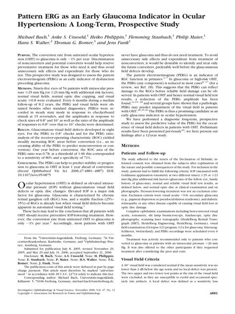 Pdf Pattern Erg As An Early Glaucoma Indicator In Ocular Hypertension